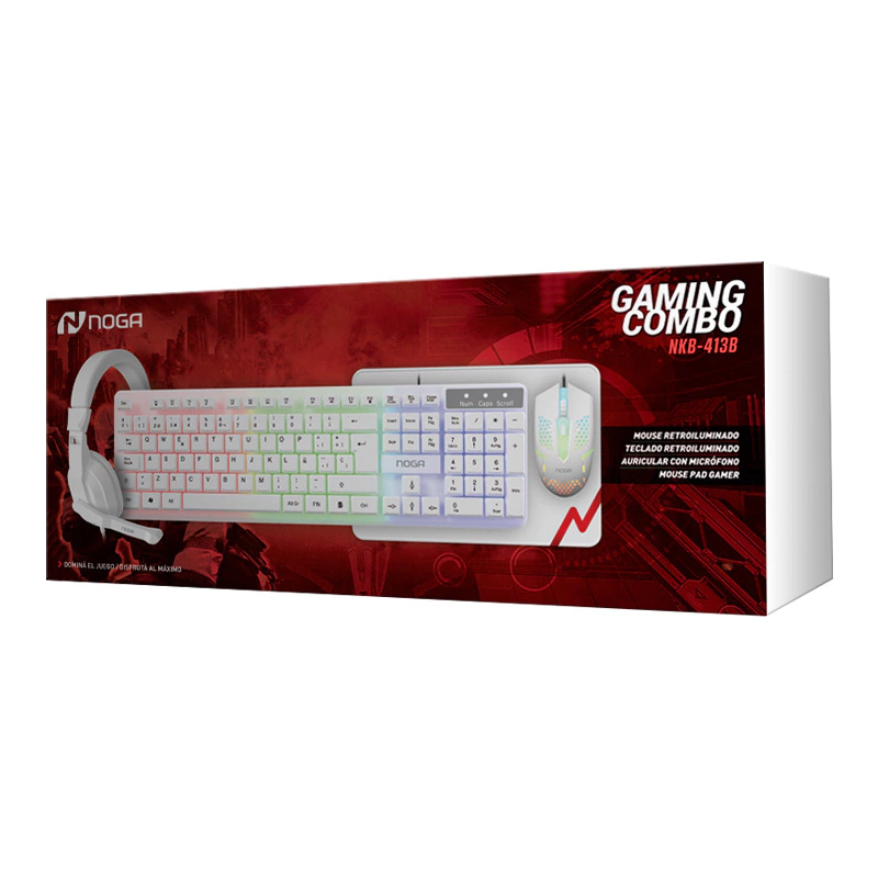 Combo Gamer 4 en 1 Kit NOGA NKB-413 blanco